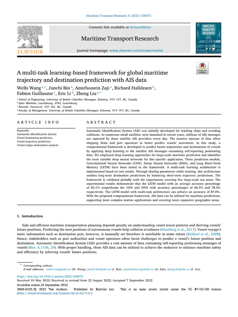 A Multi Task Learning Based Framework For Global Maritime - 2022 - Maritime Tran | PDF | Deep ...