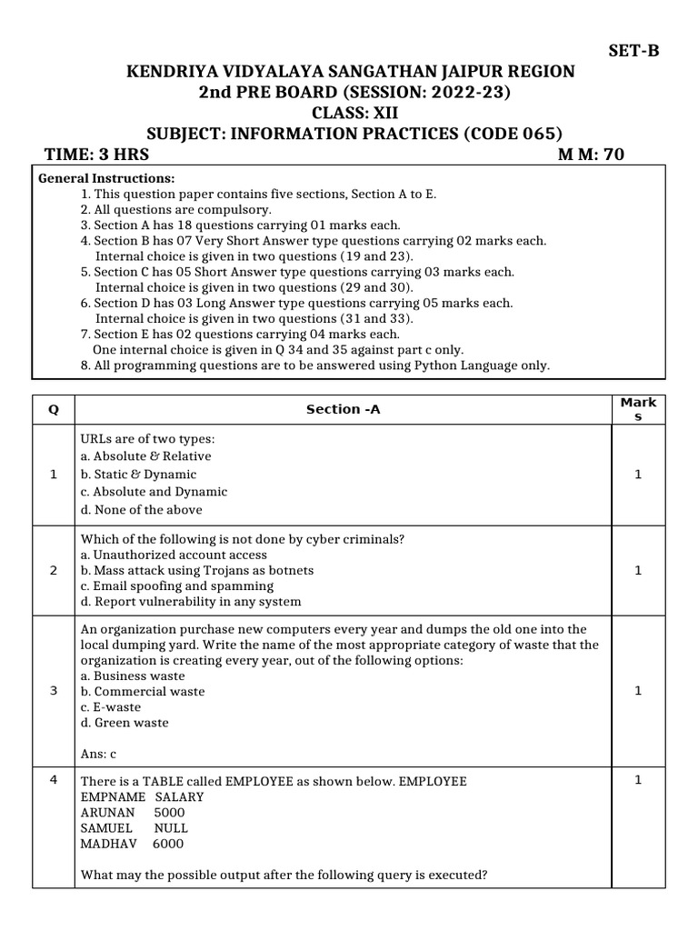 Xii Ip Special QP Set B 2022-23 | PDF | Computing