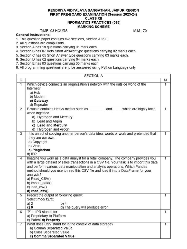 Xii Ip Jpr-Ms-Pb-1-Set-2 | PDF | Table (Database) | Computing