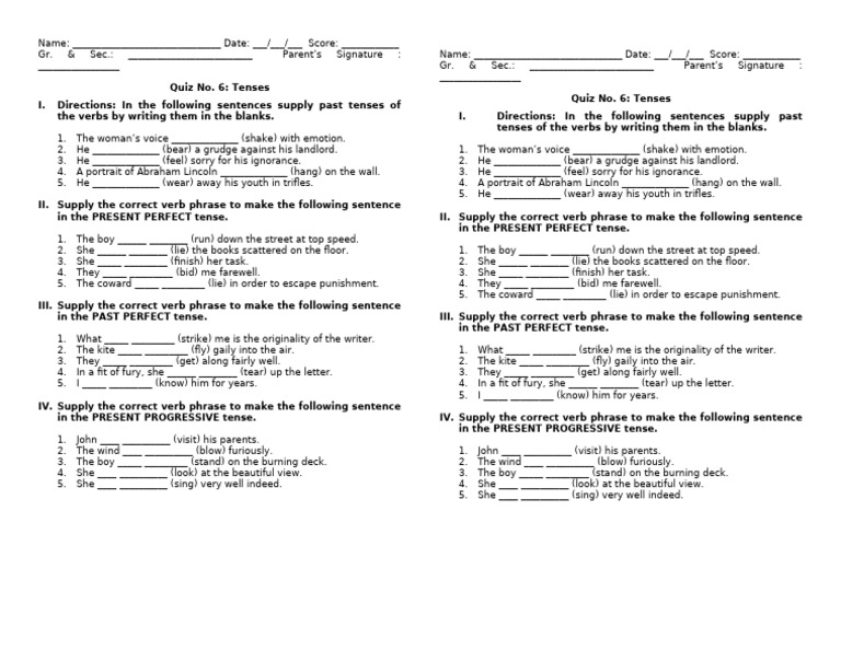 Tenses-Quiz | PDF | Grammatical Tense | Verb