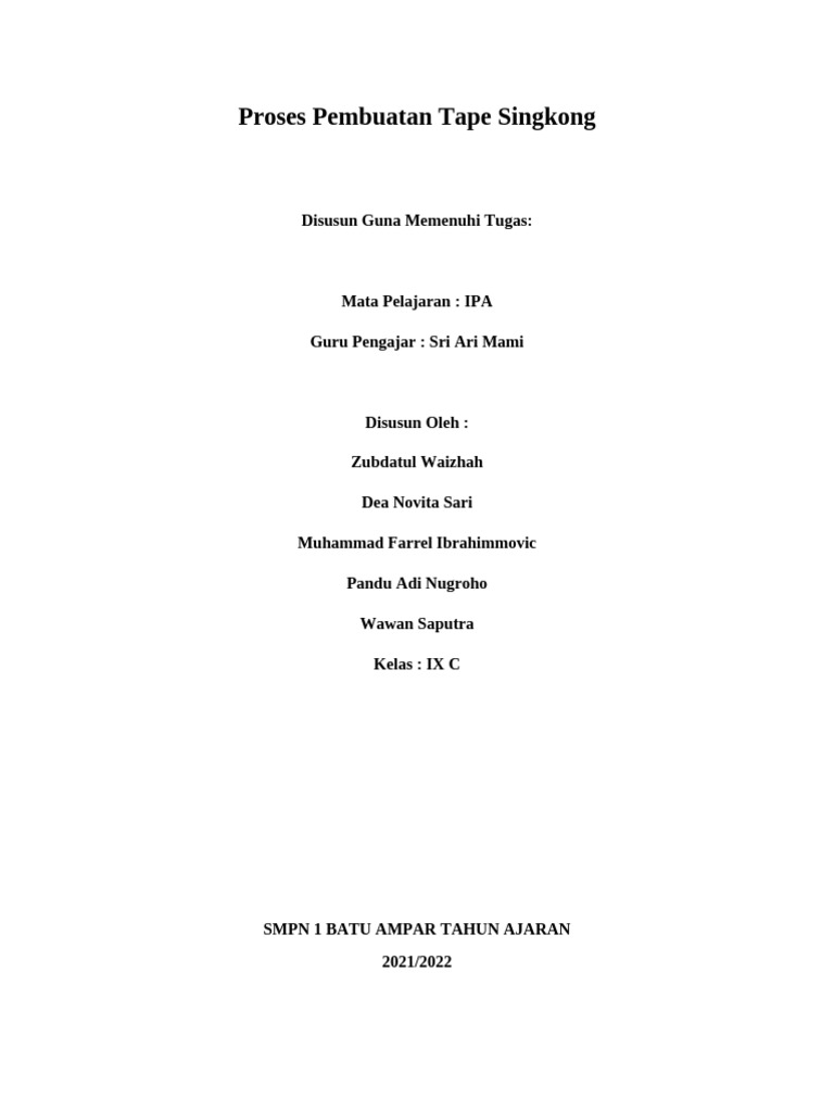 1 Proses Pembuatan Tape Singkong | PDF