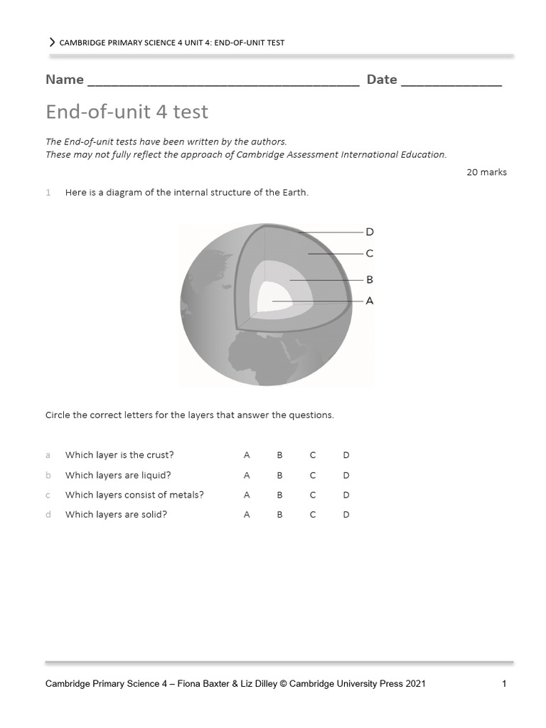 P - Science 4 - End-Of-Unit - 4 | PDF | Earth Sciences