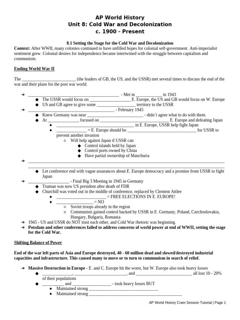 Unit 8 Review Packet | PDF | Warsaw Pact | Soviet Union