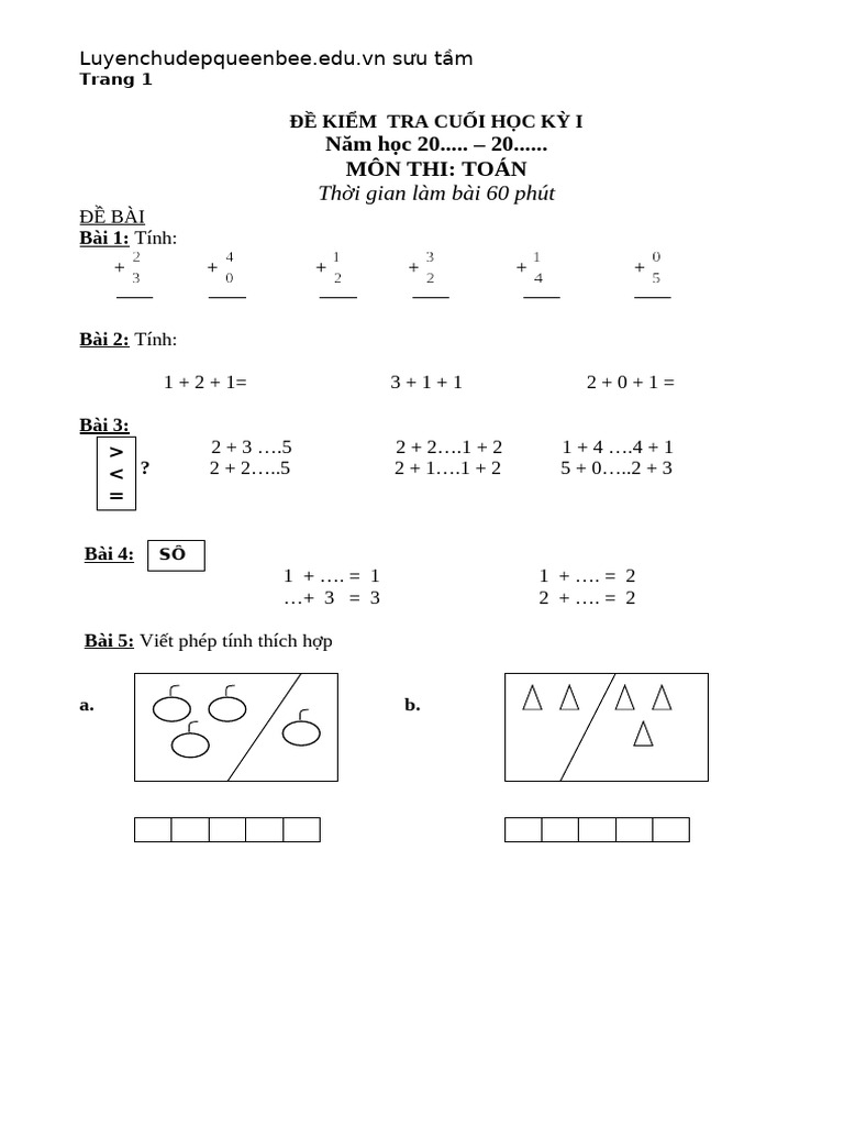 13 de Thi Toan Lop 1 HK1 | PDF