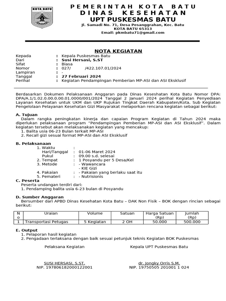 Format Nota Kegiatan | PDF