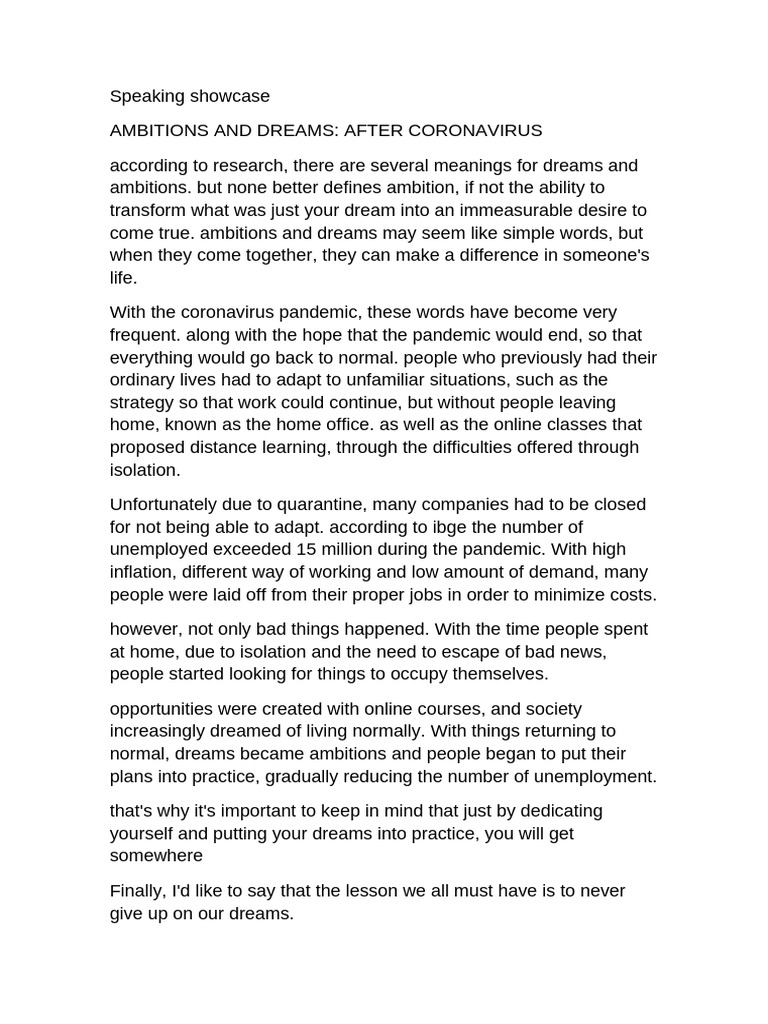 Post-COVID Ambitions and Dreams | PDF