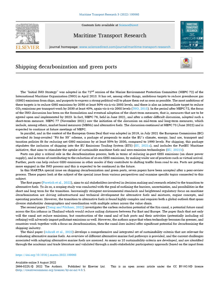Shipping Decarbonization and Green Ports - 2022 - Maritime Transport ...