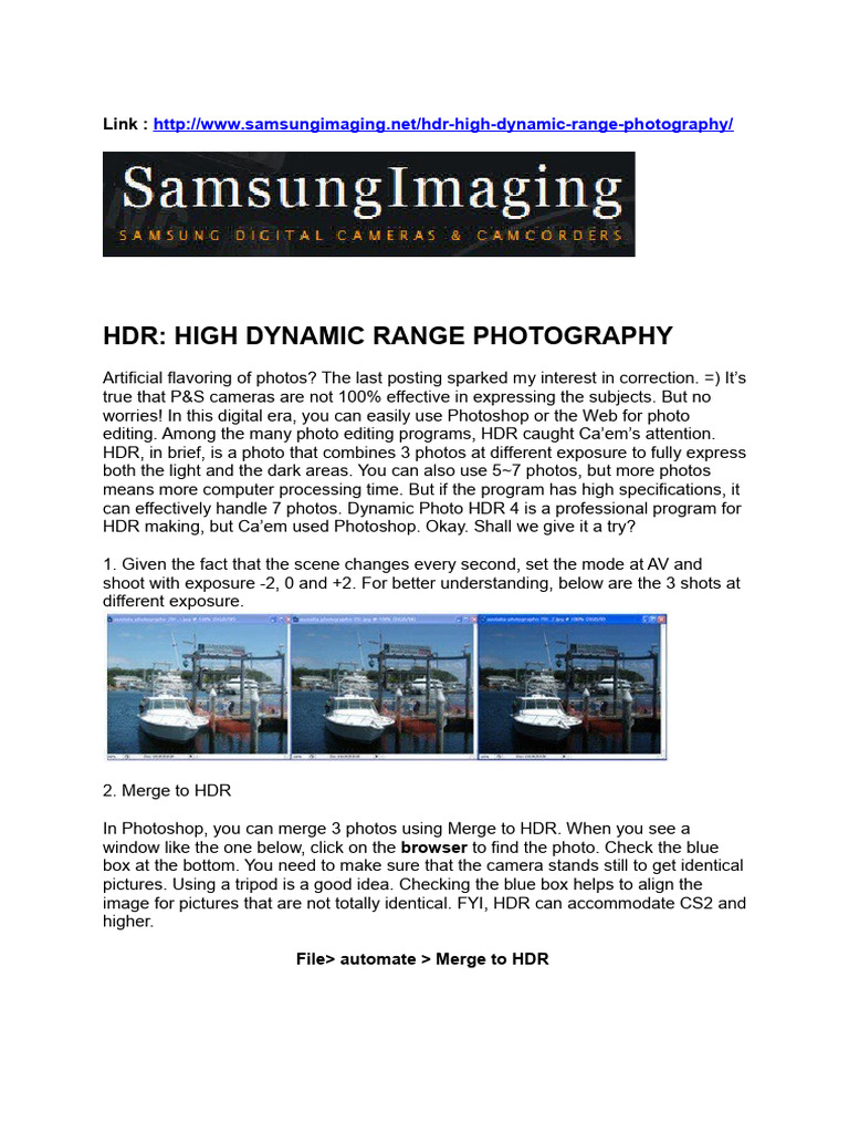 Tutorial - HDR - HIGH DYNAMIC RANGE PHOTOGRAPHY | PDF | Exposure (Photography) | Adobe Photoshop