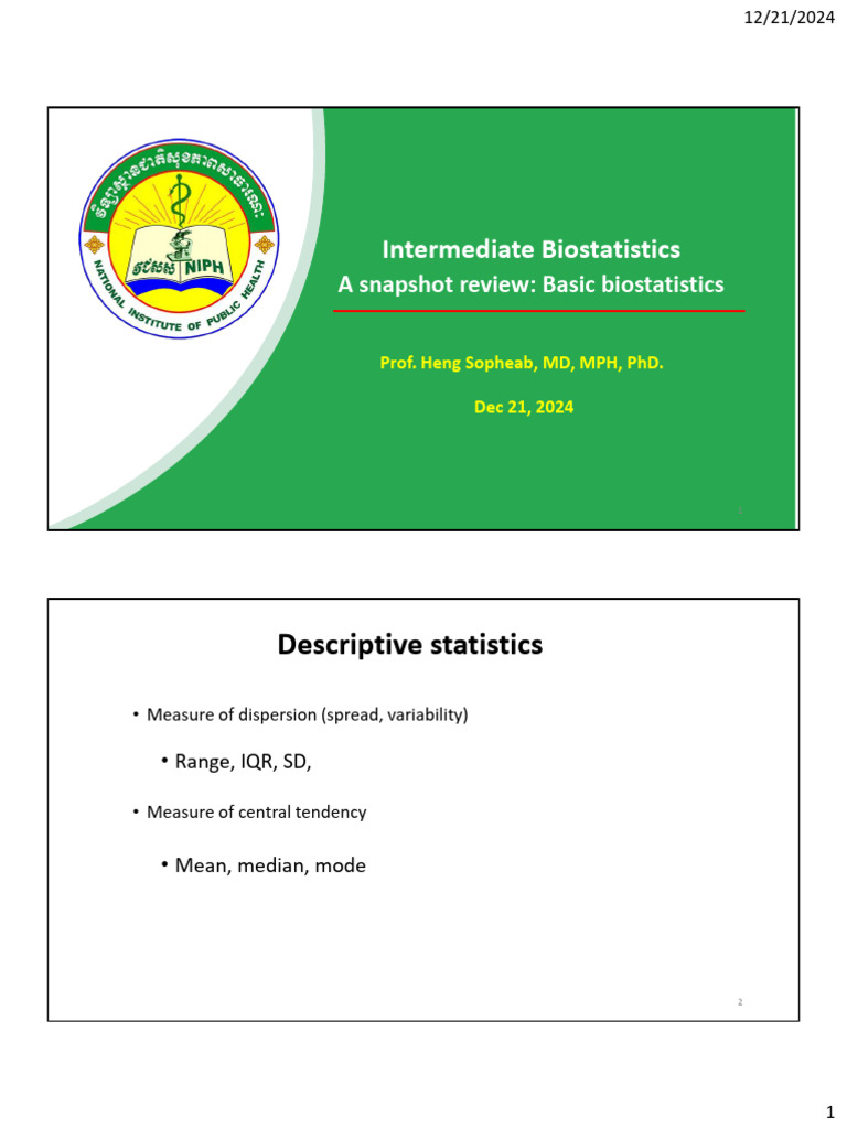 1- Basic stat review_2024 | PDF | Statistics | Dependent And ...