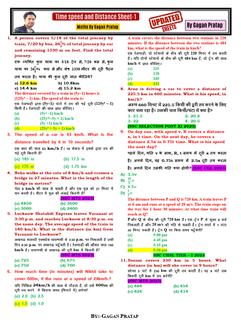 Time,Speed and Distance Sheet-1_413863_crwill | PDF | Speed | Temporal ...