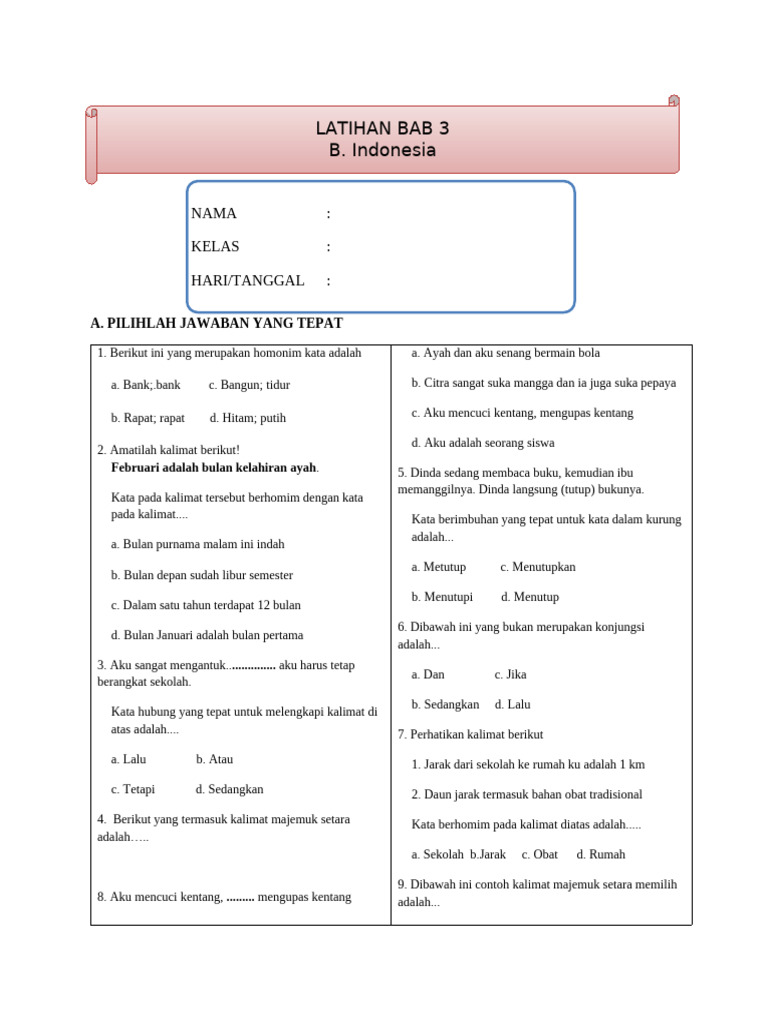 Soal Latihan Bab 3 BI | PDF
