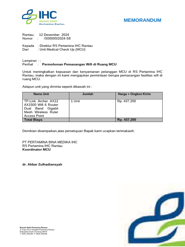 Memo Permintaan Wifi Mcu | PDF