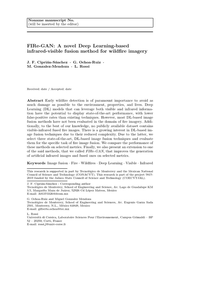 FIRe-GAN: Deep Learning Fusion for Wildfire Imagery | PDF | Infrared ...