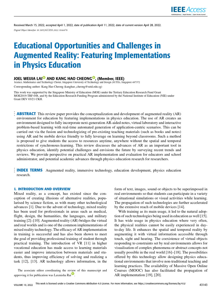 Educational Opportunities and Challenges in Augmented Reality Featuring Implementations in ...