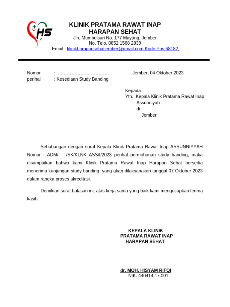 Surat Balasan Surat Study Banding | PDF