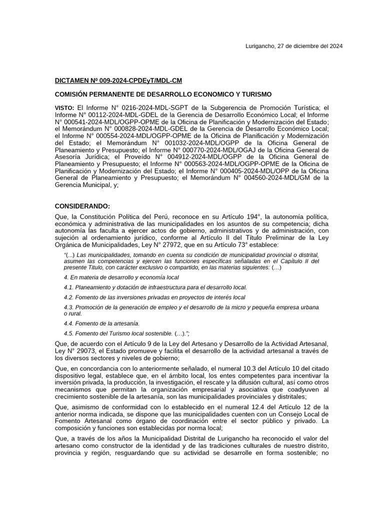 DICTAMEN 009 -2024 - ORDENANZA COLOFAR | PDF | Regulación | Gobierno