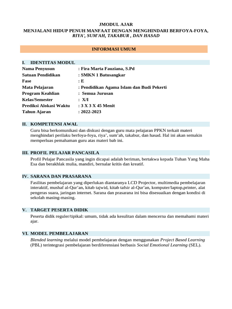 2022-2023 Modul X Ganjil Berfoya-Foya | PDF