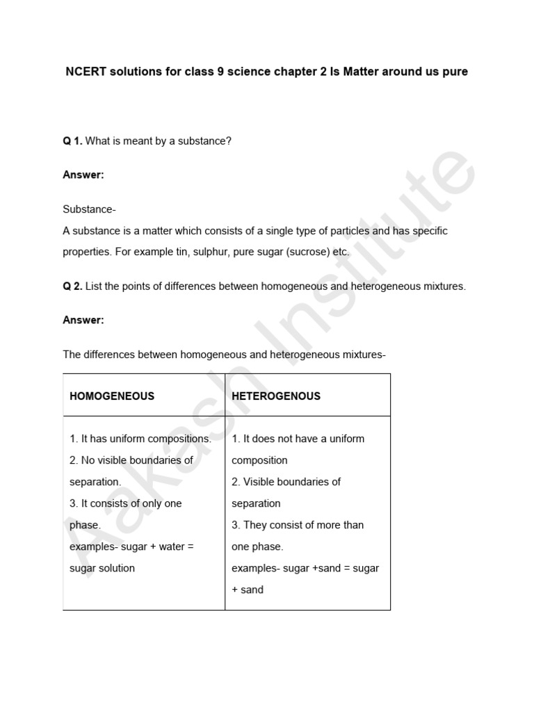 Class 9 Science: Is Matter Pure? | PDF | Mixture | Solubility