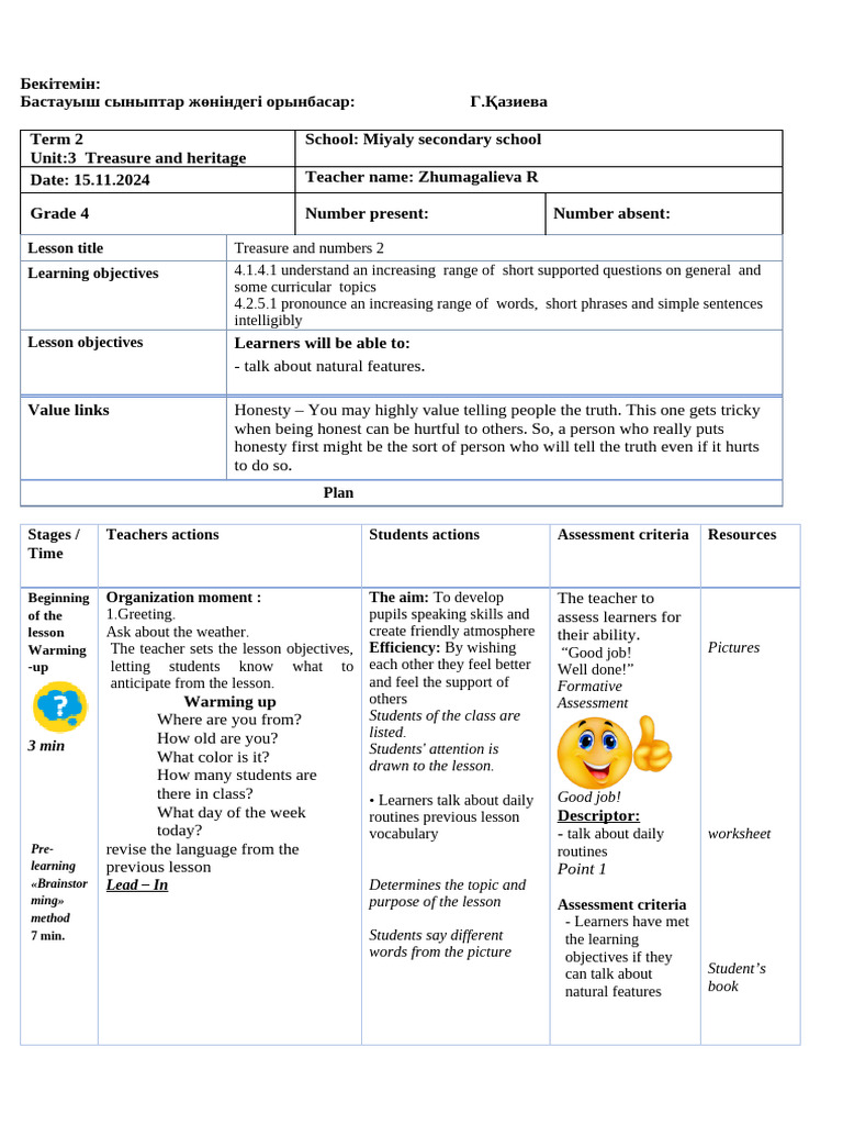 Grade 4 Lesson Plan: Treasure and Numbers | PDF | Teachers | Cognitive Science