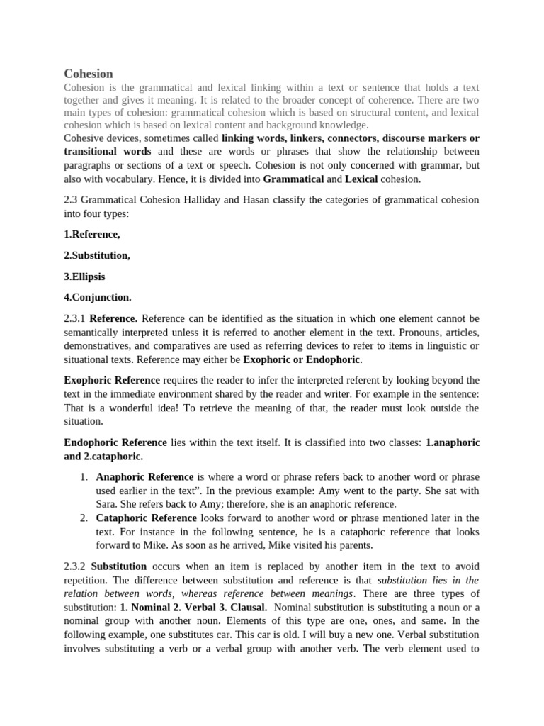 COHESION | PDF | Word | Lexical Semantics