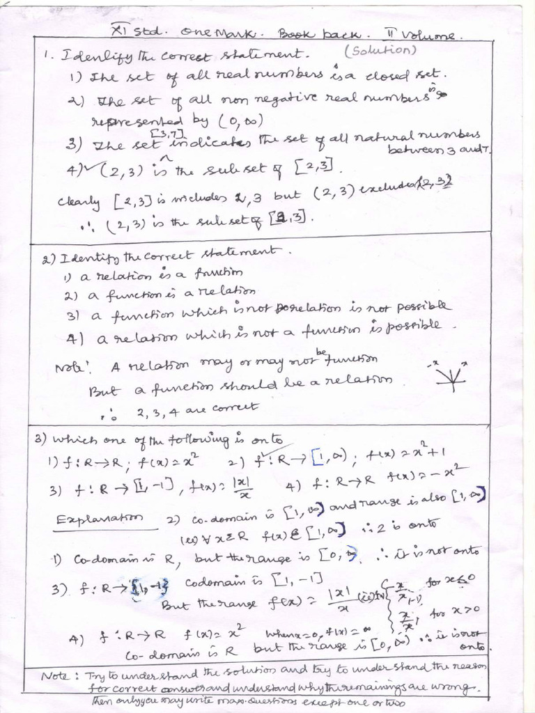 11th Maths 2nd Volume 1 Mark Tips | PDF