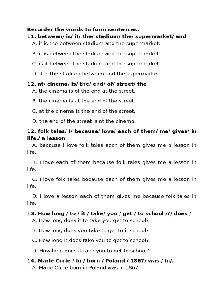 Recorder The Words To Form Sentences | PDF | English Language