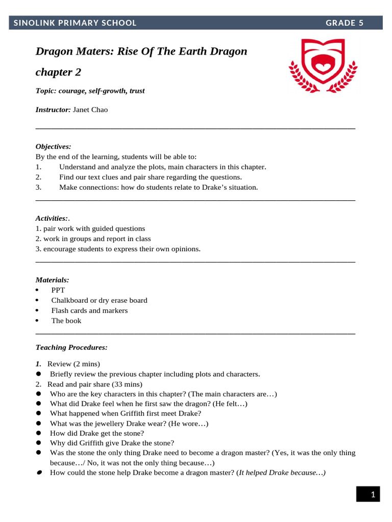 lesson plan-dragon masters 2 | PDF