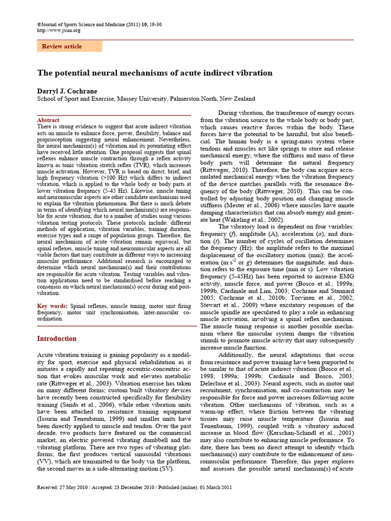 Neural Mechanisms of Acute Vibration | PDF | Electromyography | Muscle ...