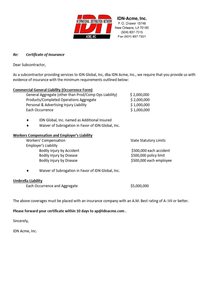 COI Requirements | PDF
