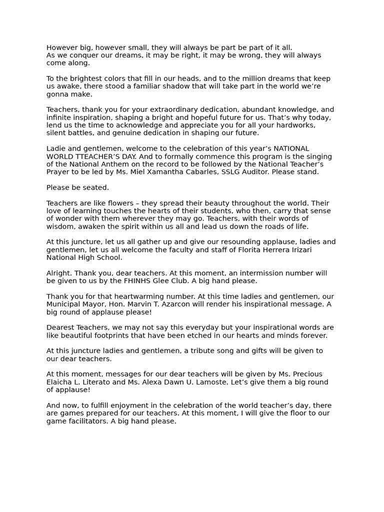Teachers Day Emcee Script Pdf 2327
