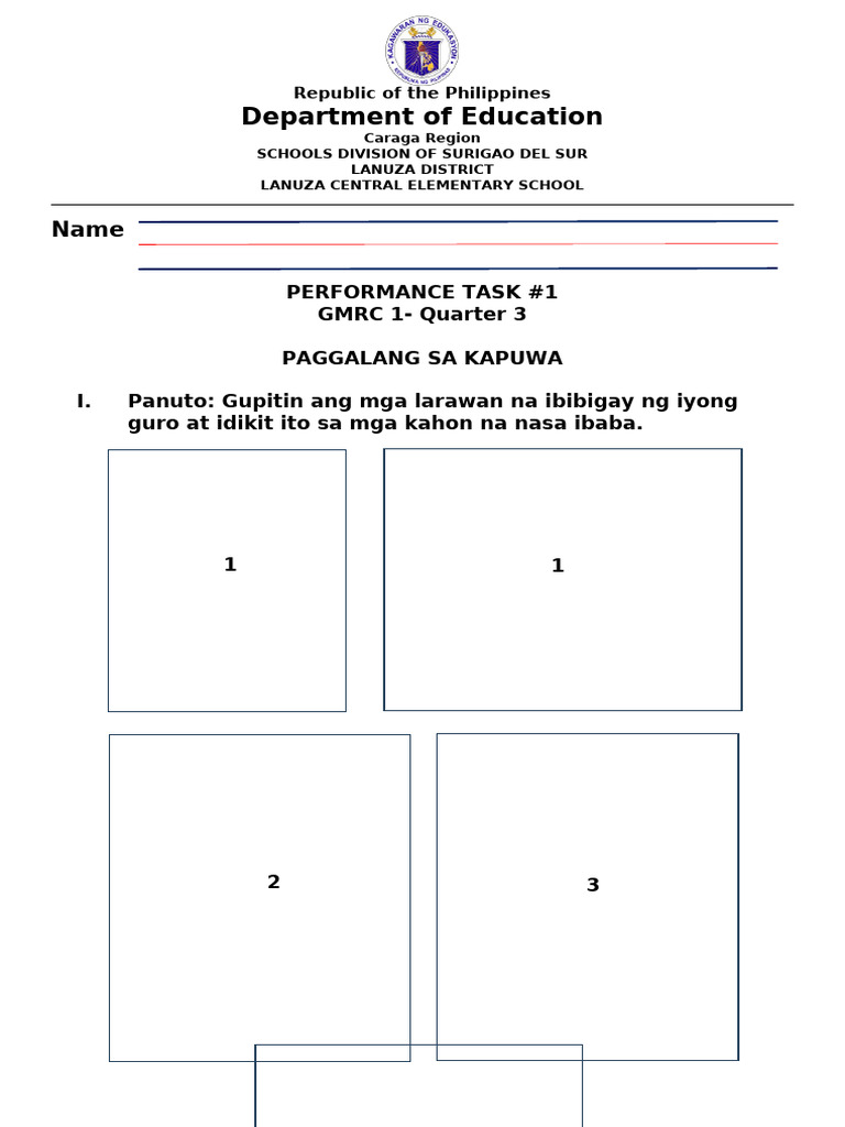 GMRC Performance Task for Grade 1 | PDF