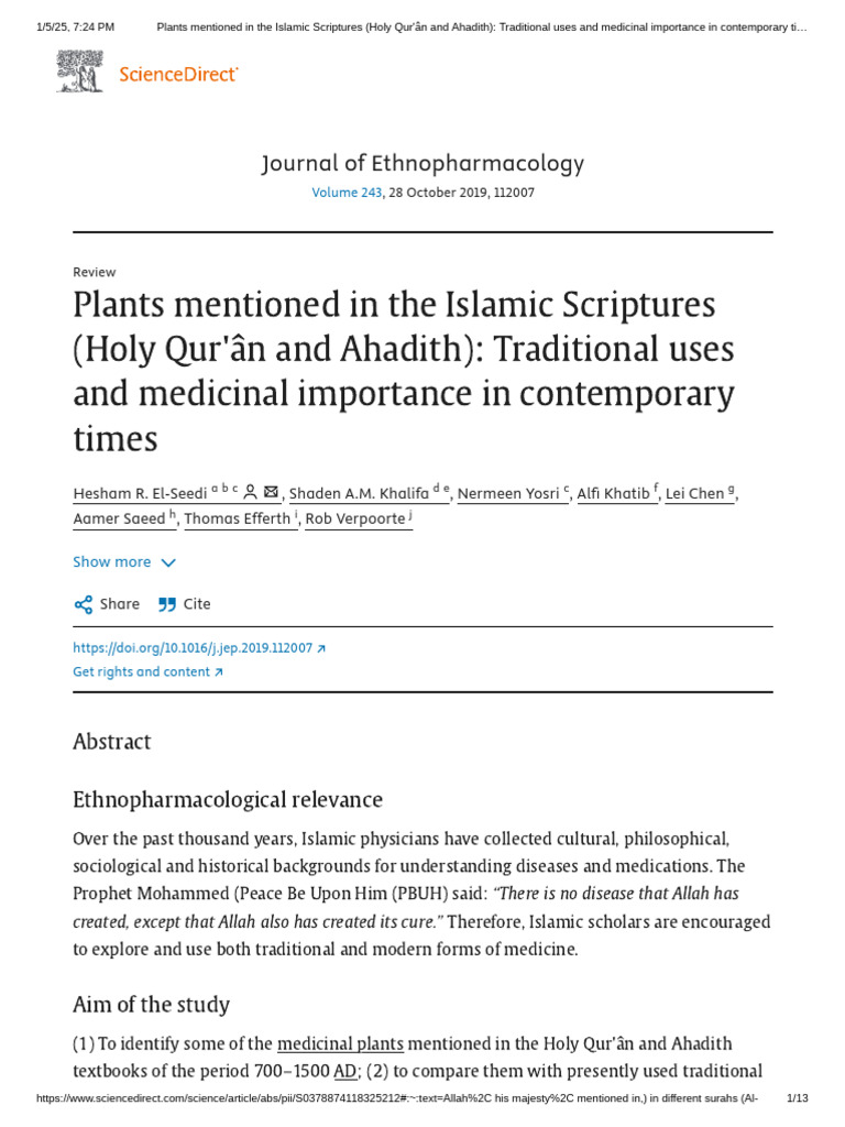 Plants Mentioned in The Islamic Scriptures (Holy Qur'ân and Ahadith ...