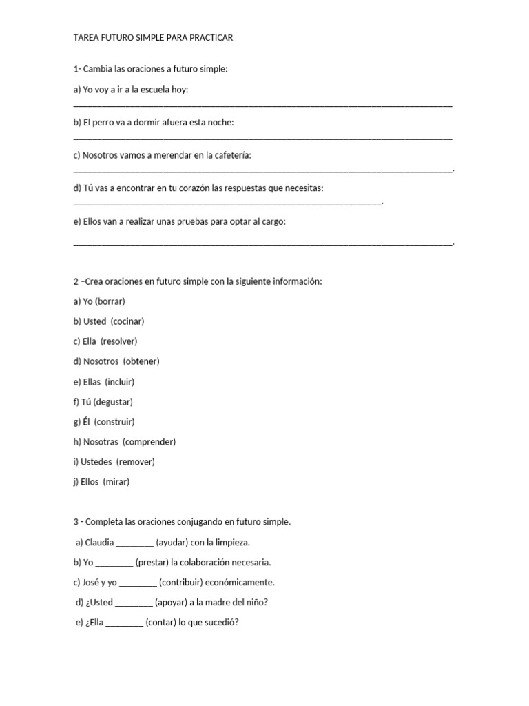 Ejercicios de Futuro Simple en Español | PDF