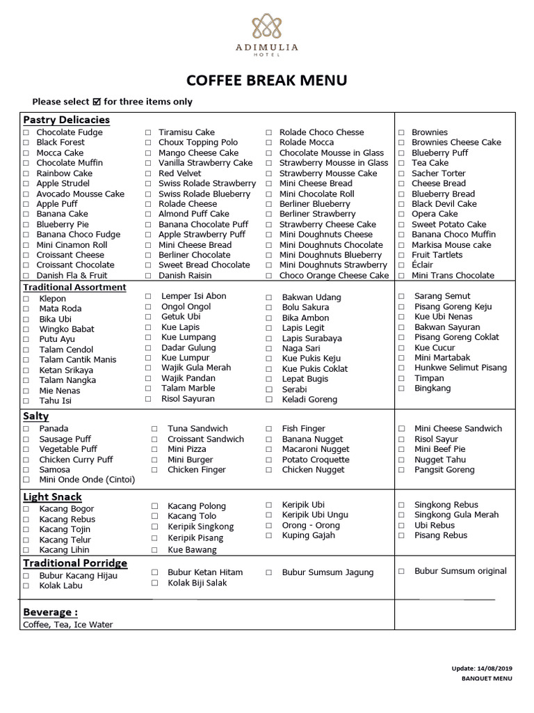 Coffee Break Menu | PDF | Cakes | Doughnut