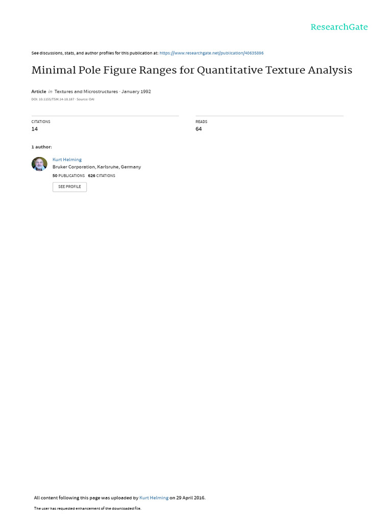 Minimal Ranges for Pole Figure Analysis | PDF | Crystal | Physical Sciences
