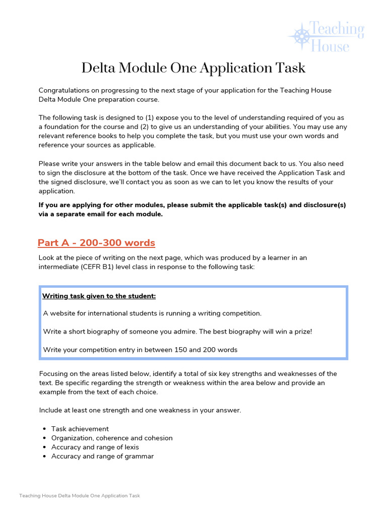 TH Delta Module One Application Task and Disclosure Form | PDF | Fee