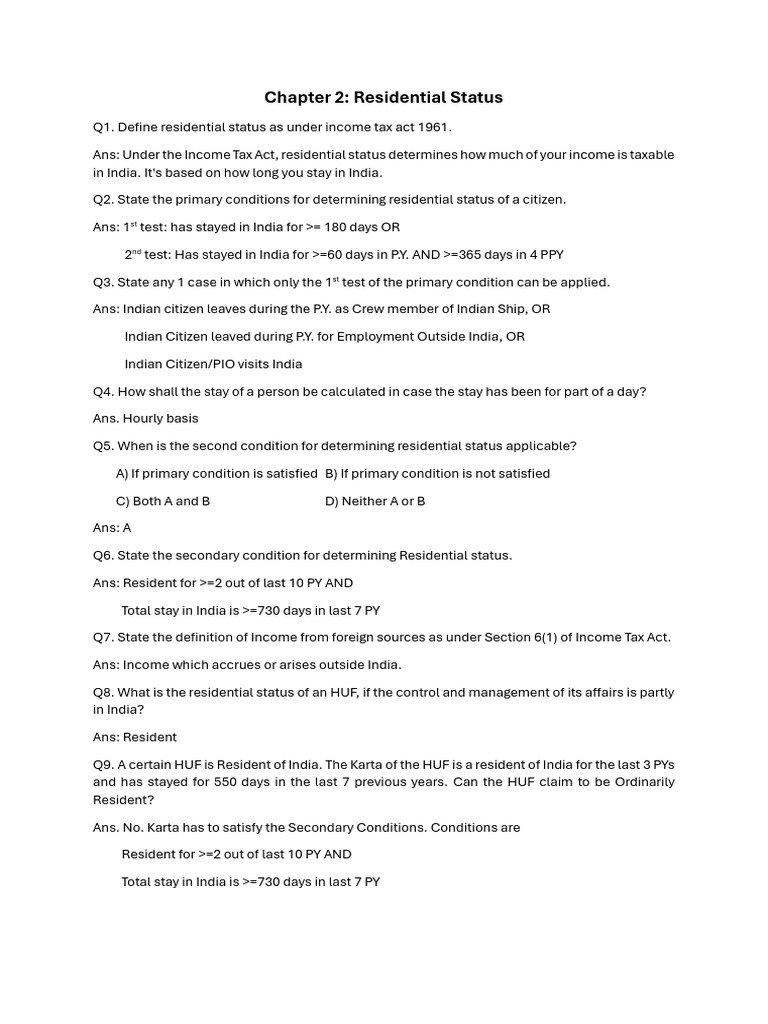 Residential Status Questions | PDF | Personal Finance | Income