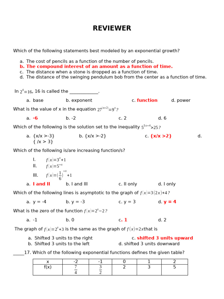 Gen Math Reviewer 2nd P.T. | PDF | Logarithm | Exponentiation