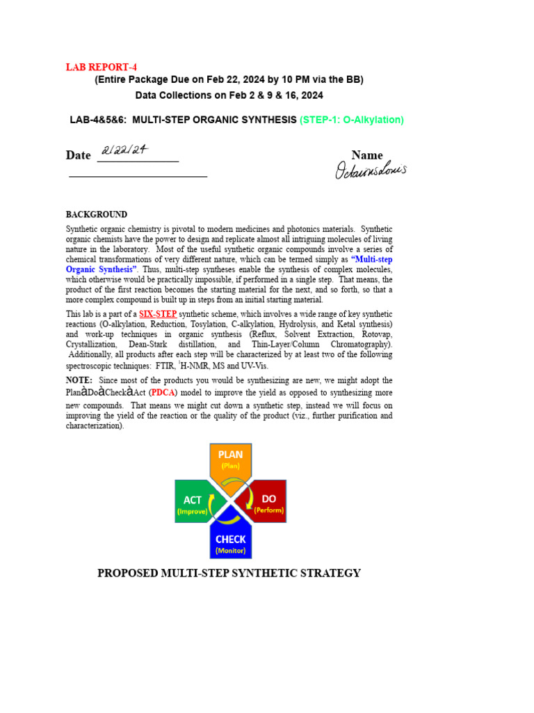 LAB-4&5&6 MULTI-STEP ORGANIC SYNTHESIS STEP-I(1).docx | PDF | Organic Synthesis | Organic Chemistry
