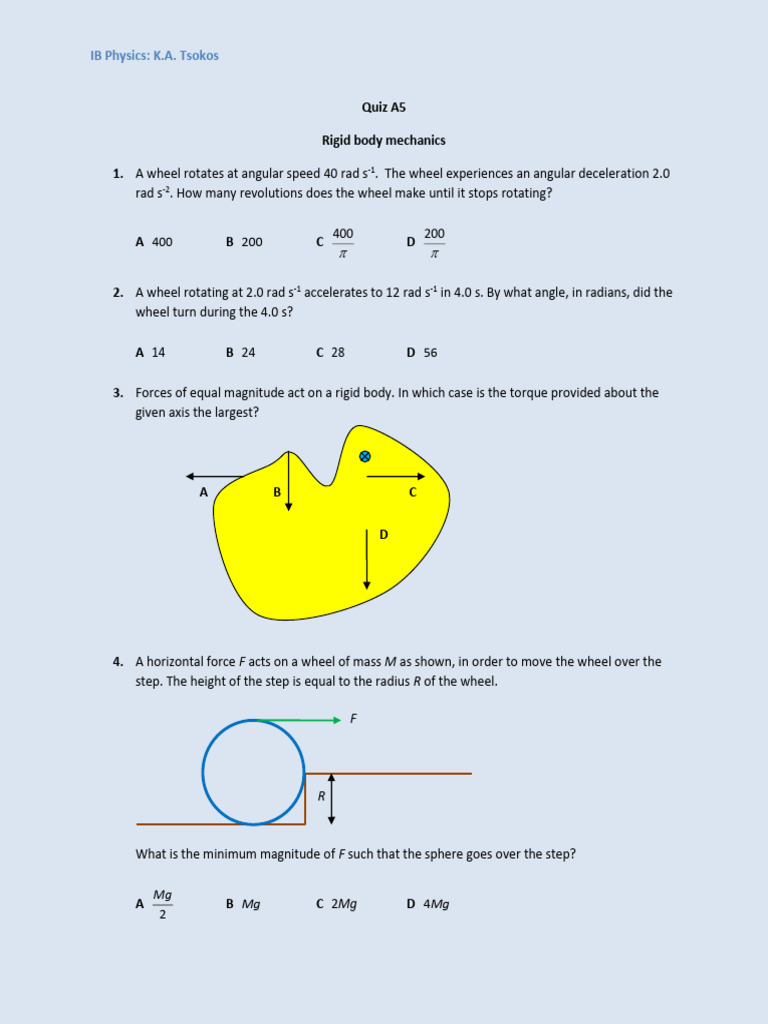 Quiz A5 Rigid Body Mechanics HL | PDF | Torque | Angular Momentum