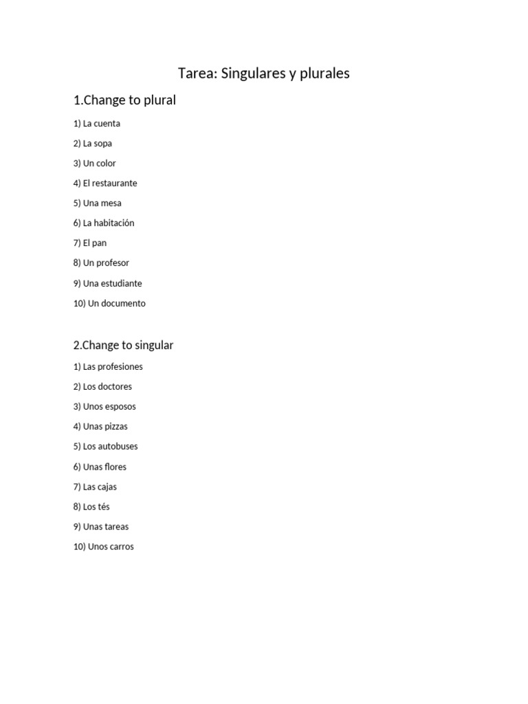 Singular y plural en español | PDF