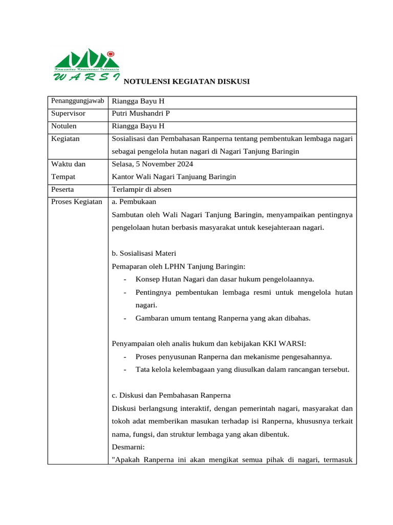 6. Sosialisasi dan Pembahasan Ranperna tentang pembentukan lembaga ...