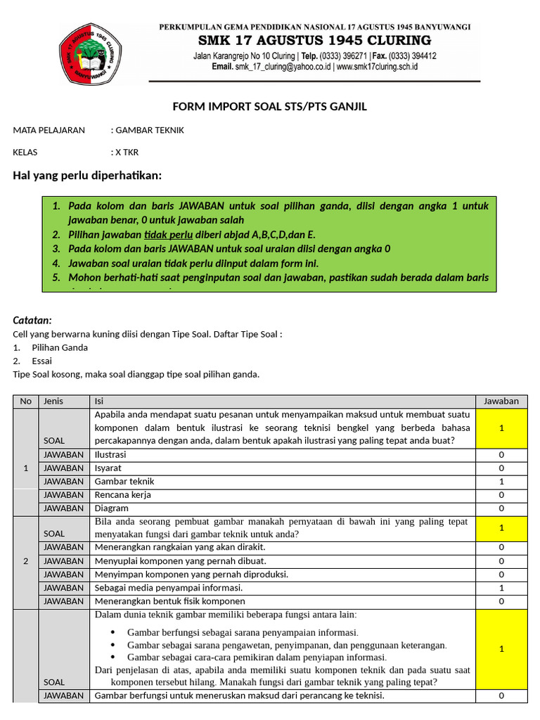 Form Soal STS-PTS Ganjil 2024-2025 | PDF
