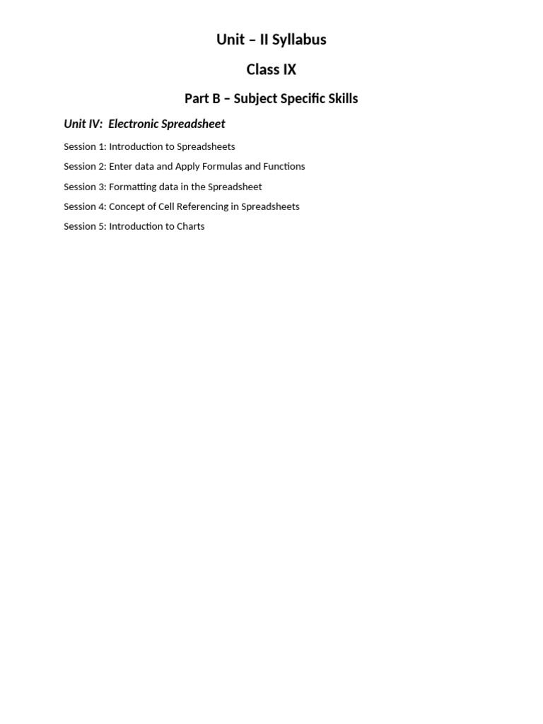 Class IX: Mastering Spreadsheets | PDF