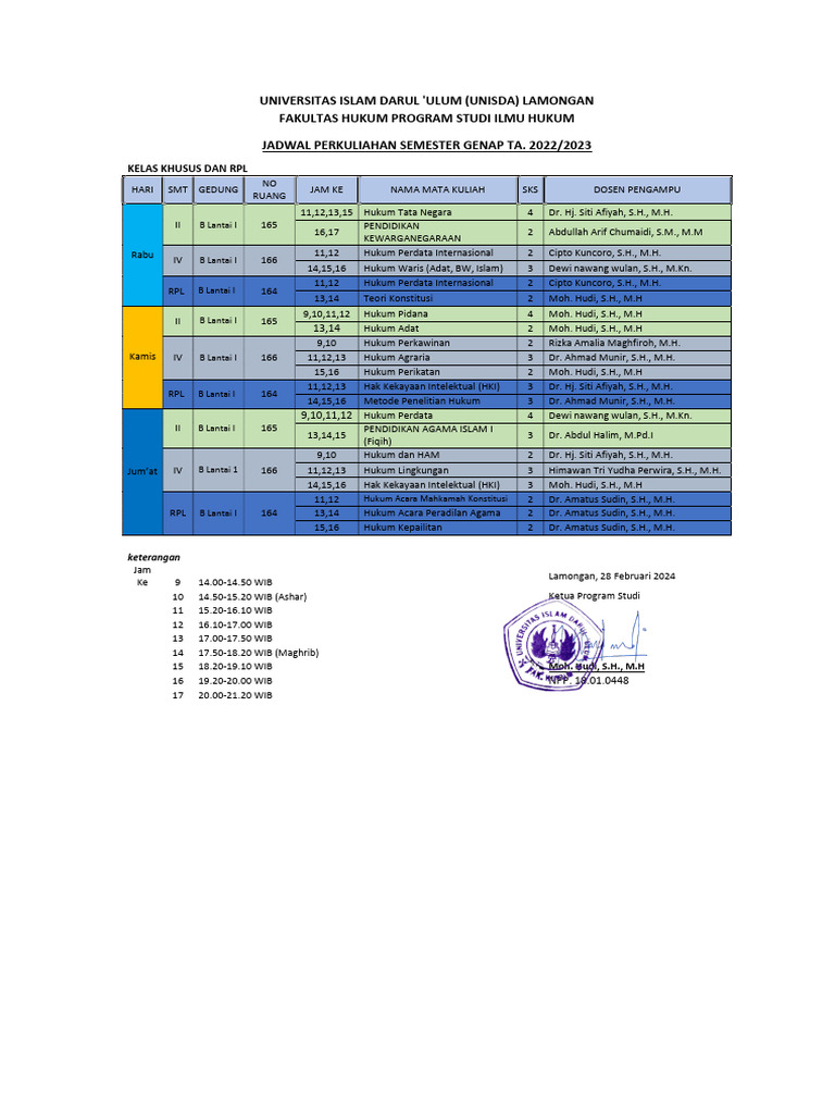 Jadwal Semester Genap 2023-2024 | PDF