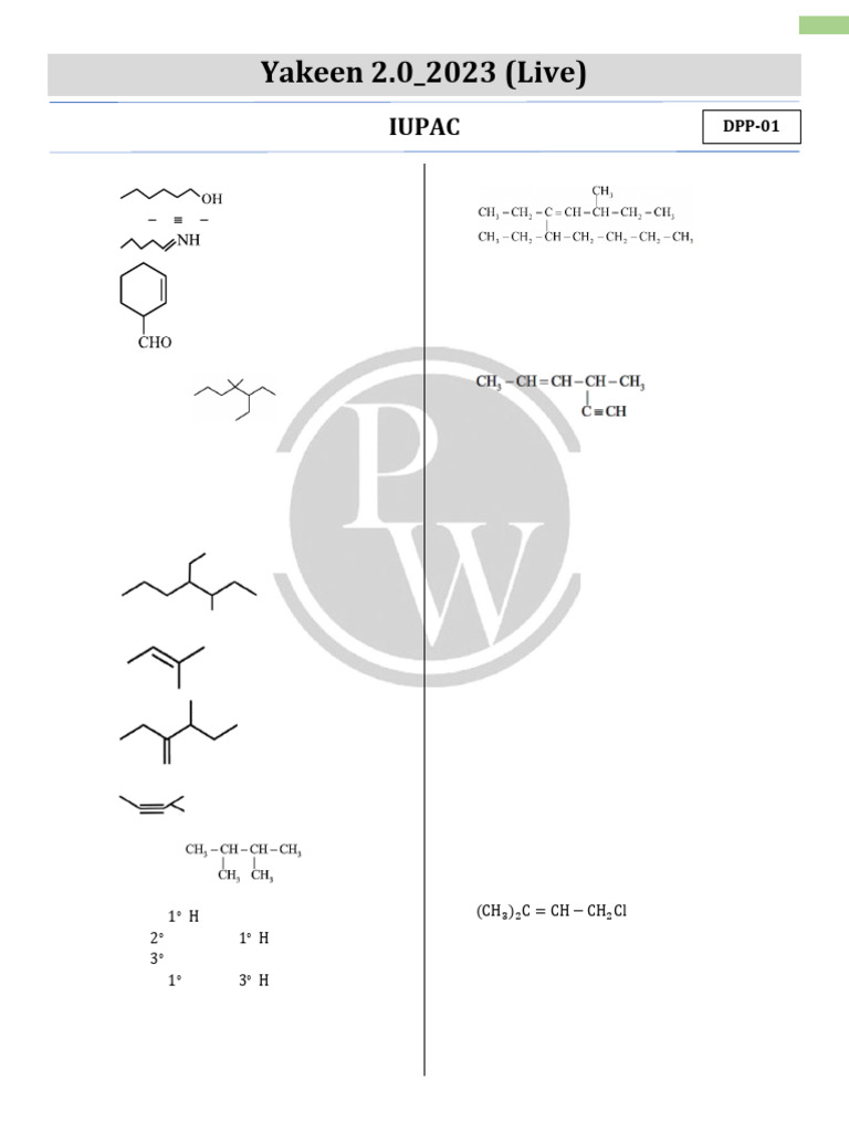 IUPAC Naming _ DPP 01 (of Lec 03) __ (Yakeen 2.0 2023 PW Star) (1) | PDF | Organic Chemistry ...