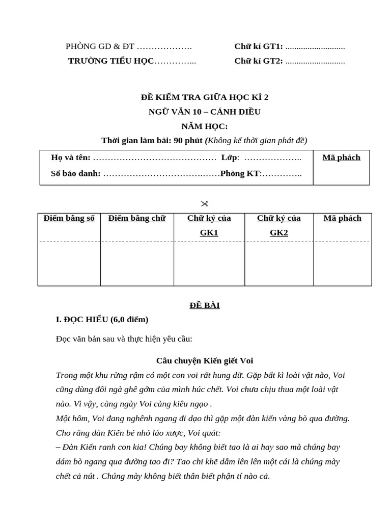 23 de Thi Giua hk2 Ngu Van 10 - cd1 | PDF