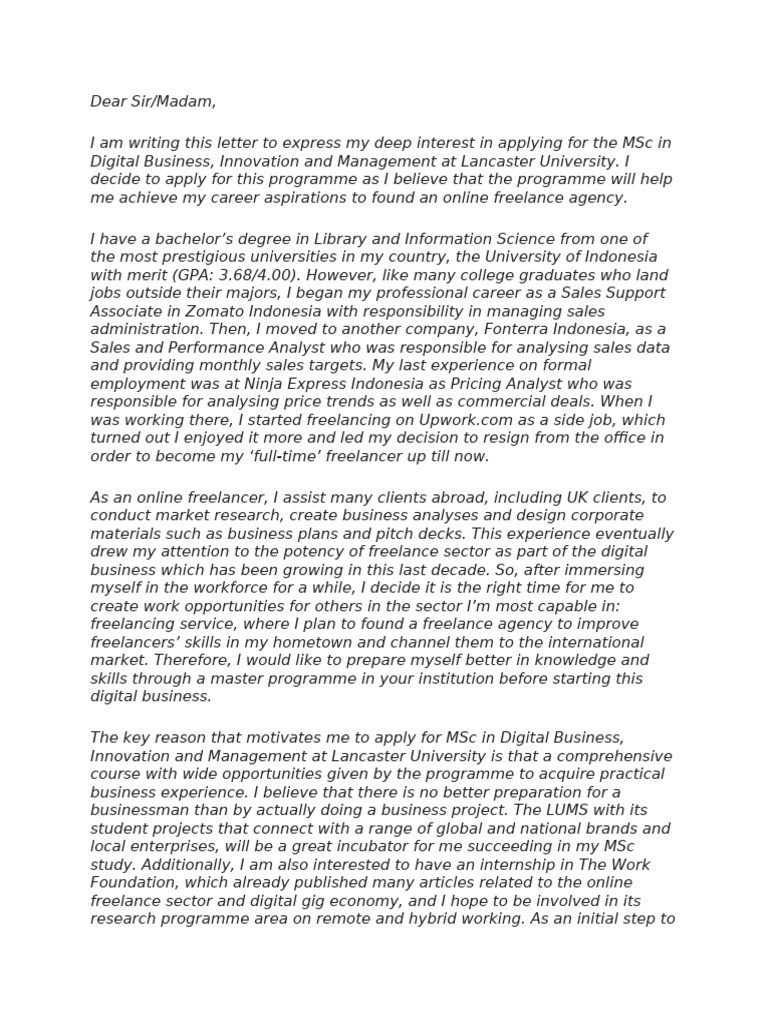 Aplikasi MSc Digital Business di Lancaster | PDF