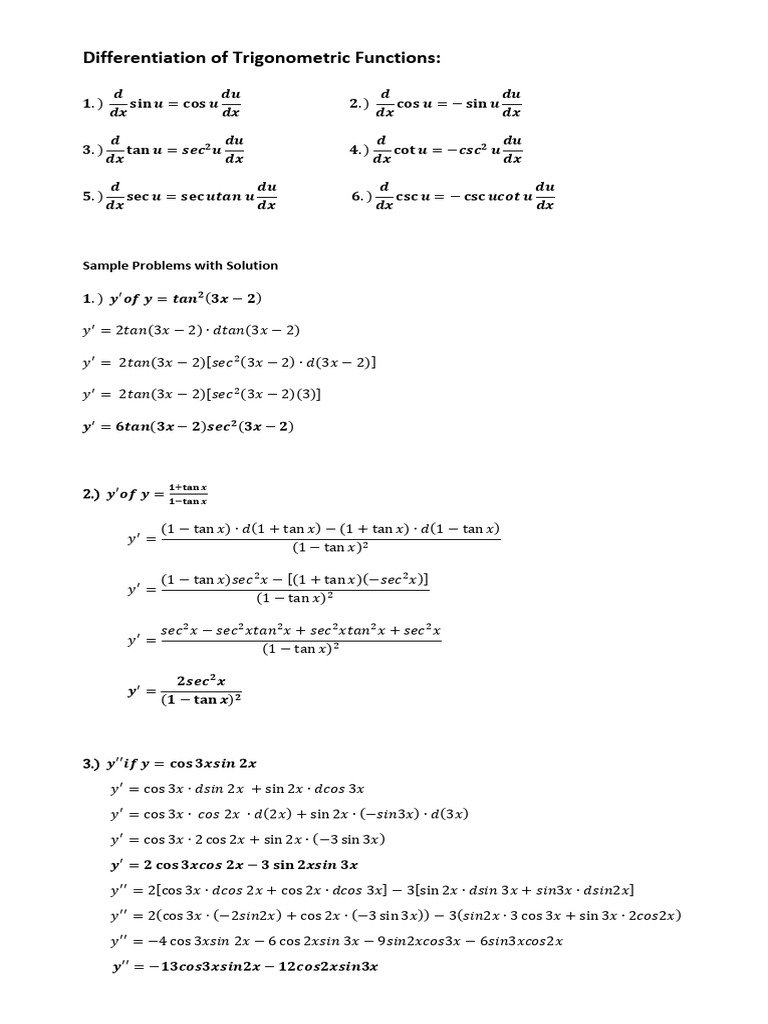 Differentiation of Trigonometric Functions | PDF