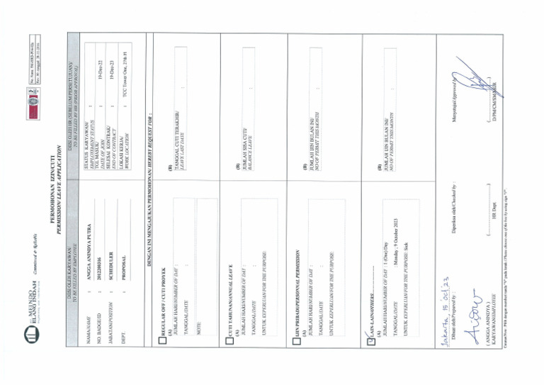 (Form Ijin) Angga Anindya Putra 09.10.23 | PDF